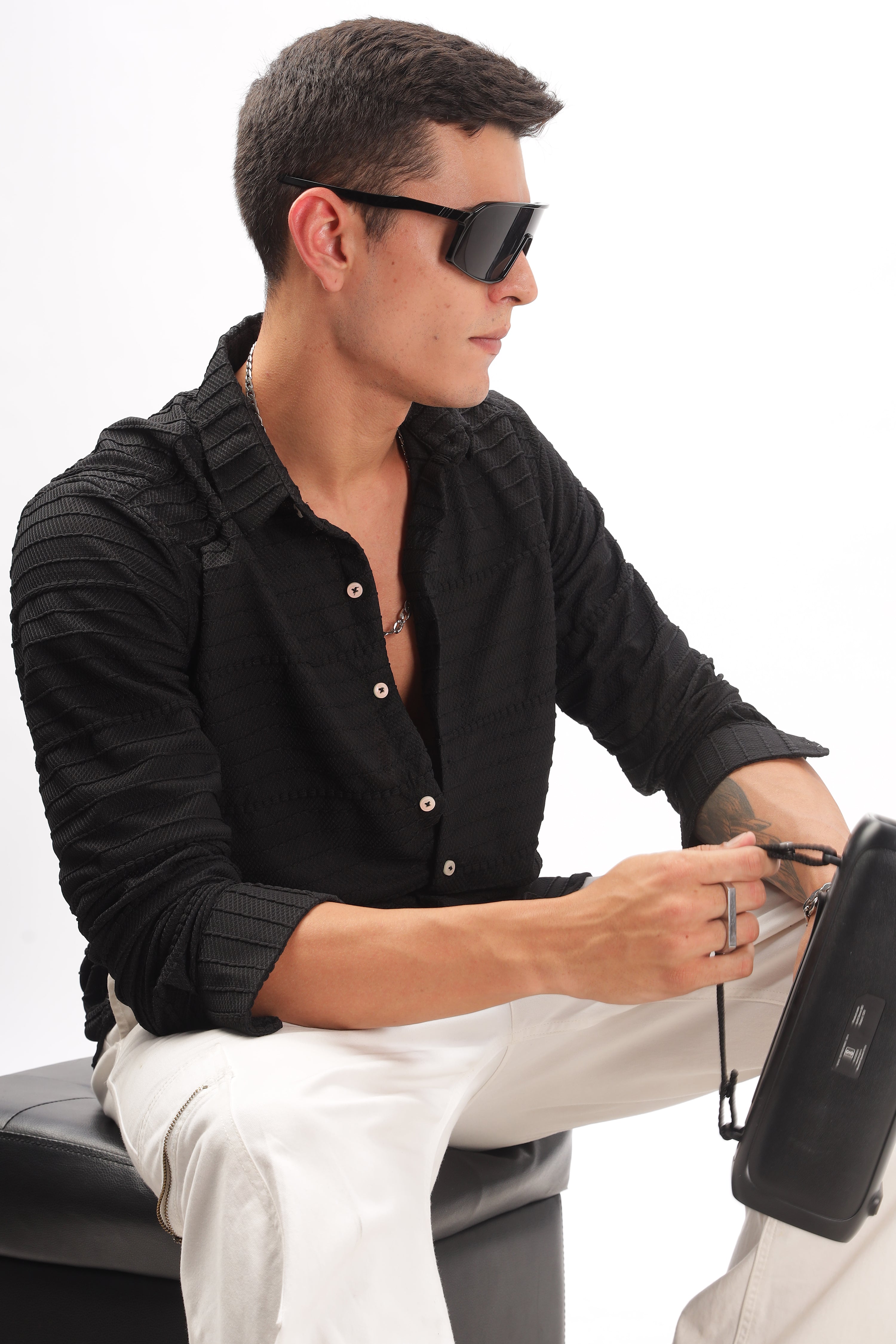 Crochet Textured Black Shirt – Ilyzly