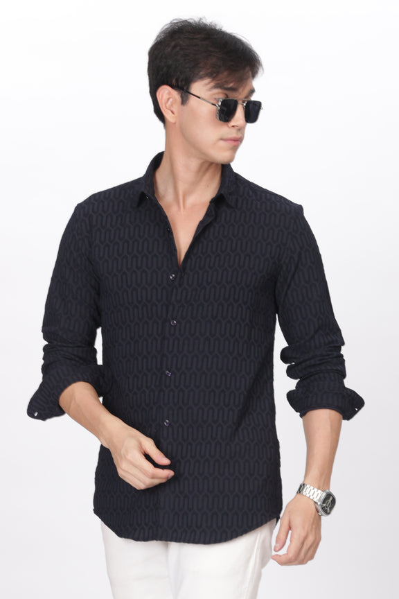 Navy Blue - Modern Fit Textured Shirt – Ilyzly
