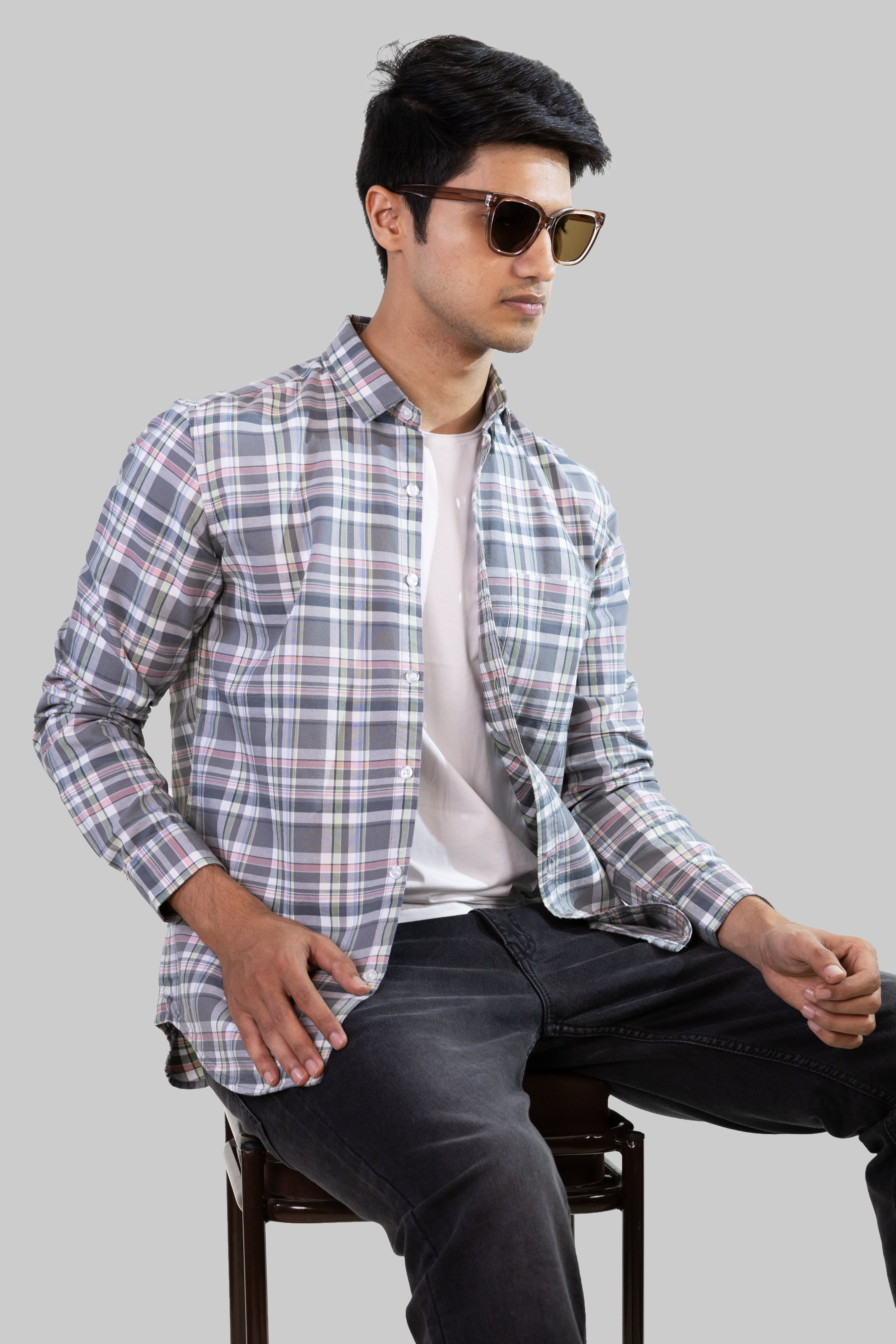 Gridline Checkered Shirt - Gray – Ilyzly
